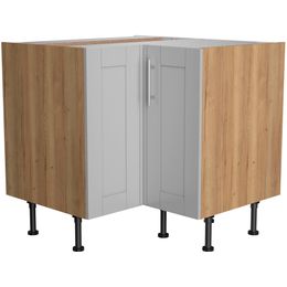 Eckunterschrank KOCHSTATION "KS-Ahus", grau (hellgrau matt, wildeiche nachbildung), B:90cm H:87cm T:58,4cm, Schr&auml;nke, Eckunterschrank, Breite 90 x 90 cm