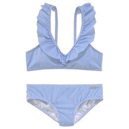 Bustier-Bikini Buffalo, Kinder, Gr. 170/176, N-Gr, wei&szlig; (hellblau, wei&szlig;), Polyamid, gestreift, Bikini-Sets Bustier-Bikini, mit Volants am Ausschnitt, Topseller