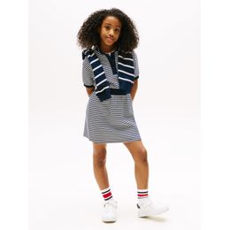 Polokleid Tommy Hilfiger "POLO STRIPE DRESS SS", M&auml;dchen, Gr. 14 (164), N-Gr, blau (schwarz night navy), Jersey, Obermaterial: 87% Baumwolle, 10% Polyester, 3% Elasthan, geringelt, regular fit kniefrei, Rundhals, B&uuml;ndchen, Kleider Polokleid, f&uuml;r Kinder bis 16 Jahre, mit Polokragen