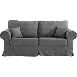 3-Sitzer Home Affaire "Shadmoor", grau (dunkel grau), B:210cm H:102cm T:92cm, 100% Polyester, Sofas, 3-Sitzer, Hussenoptik, in uni oder mit Blumendruck