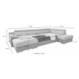 Sit & More Wohnlandschaft SIT & MORE "Xenia U-Form", braun (dunkelbraun, braun), B:338cm H:94cm T:215cm, Kunstleder SOFTLUX;Luxus-Microfaser ALTARA NUBUCK (100% Polyester);Luxus-Microfaser (90% Polyester, 10% Polyamid), Sofas, Wohnlandschaft, wahlweise mit Bettfunktion
