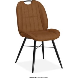 Esszimmerstuhl OMG DESIGN "Shelton", cognac, schwarz, cognac, B:52,5cm H:91,5cm T:65cm, Polyester, St&uuml;hle, Esszimmerstuhl, Esszimmerstuhl, pflegeleichter Bezug, mit Handgriff