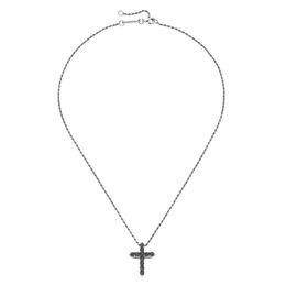 Kette mit Anh&auml;nger "Kette mit Anh&auml;nger Kreuz, schwarze Spinelle, Silber 925", schwarz, Giorgio Martello MILANO, Halsketten, Damen, Silber 925 (Sterlingsilber), Kette mit Anh&auml;nger