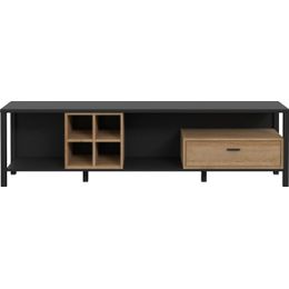 Lowboard FORTE "High Rock", schwarz, B:181,3cm H:49,9cm T:40,2cm, Dekorfolie, FSC-zertifizierter Holzwerkstoff, Sideboards, Lowboard, TV-Schrank, TV-Board, Breite ca. 181 cm