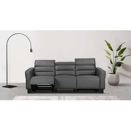 3-Sitzer Home Affaire "Carpari, 224cm, manuelle od. elektrische Relaxfunktion in 2 Sitzen", grau, B:224cm H:97cm T:100cm, Sofas, 3-Sitzer, mit USB-A/C, Kopfteilverstellung, Echtleder, Kunstleder, Webstoff