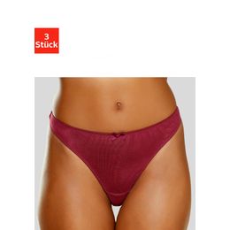 String Petite Fleur, Damen, Gr. 44/46, 3 Stk., rot (wei&szlig;, ros&eacute;, brombeer), Microfaser, Obermaterial: 86% Polyamid, 14% Elasthan, k&ouml;rpernah, Unterhosen String, mit Spitze hinten, Topseller