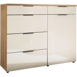 Kombikommode Wiemann "Como", bianco, eiche, dekor, glas champagner, schiefer, B:100cm H:91,2cm T:43cm, Floatglas, Holzwerkstoff, Metall, Sideboards, Kombikommode, vormontiert