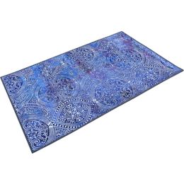 Badematte Wecon Home "Louis", blau, H:6mm, Polyester, Badematten, Badematte, Vintage Orient Stil, Badezimmerteppich, waschbar