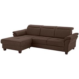 Ecksofa Home Affaire "Solvei L-Form", braun (dunkelbraun), B:255cm H:104cm T:185cm, Struktur (100% Polyester);Luxus-Microfaser Lederoptik (100% Polyester);Luxus-Microfaser ALTARA NUBUCK (100% Polyester), Sofas, Ecksofa, mit Recamierenabschlu&szlig; und Sitztiefenverstellung