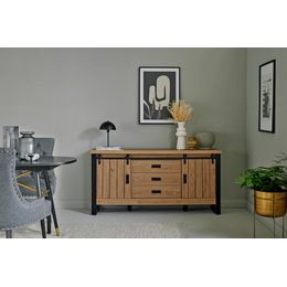 Sideboard Jahnke "SLIDE SBS 150", braun (montana eiche, schwarz), B:153,4cm H:75cm T:39cm, Holzwerkstoff, Metall, Sideboards, Sideboard, Sideboard mit 2 Schiebet&uuml;ren, Metallgestell, Breite ca. 150cm