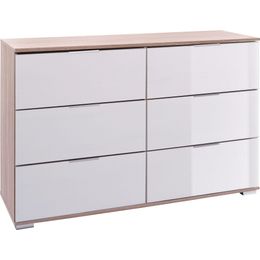 Schubkastenkommode wimex "Easy", braun (struktureichefarben hell, wei&szlig;glas), B:130cm H:83cm T:41cm, Sideboards, Schubkastenkommode, mit Glas- oder Spiegelfront