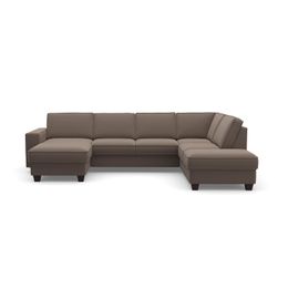 Wohnlandschaft Home Affaire "County U-Form", grau (taupe), B:309cm H:81cm T:213cm, Luxus-Microfaser (100% Polyester);Struktur fein (100% Polyester);Luxus-Microfaser weich (9&szlig;% Polyester, 10% Polyamid), Sofas, Wohnlandschaft, wahlweise Ottomane links oder rechts, mit Federkern-Polsterung