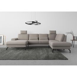 Sit & More Wohnlandschaft SIT & MORE "Cinturo U-Form", grau (steelgrau), B:345cm H:91cm T:226cm, Sofas, Wohnlandschaft, inklusive Sitztiefenverstellung und Federkern, Sitzh&ouml;he 48 cm