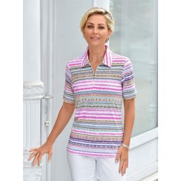 Poloshirt Casual Looks "Shirt", Damen, Gr. 52, pink (fuchsia, geringelt), 50% Baumwolle, 50% Modal, gemustert, mehrfarbig, Shirts Poloshirt