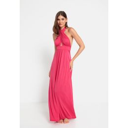 Neckholderkleid LSCN BY LASCANA, Damen, Gr. 42, N-Gr, lila (himbeere), Jersey, Obermaterial: 95% Viskose, 5% Elasthan, unifarben, figurbetont bodenlang, Neckholder, Kleider Neckholderkleid, in Maxil&auml;nge