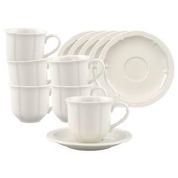 Villeroy & Boch Tasse VILLEROY & BOCH "Espressotassen mit Untertassen Manoir 80 ml 6er Set wei&szlig;", wei&szlig;, Porzellan, Trinkgef&auml;&szlig;e, Tasse