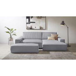 Polsterecke Home Affaire "SHERWOOD XXL tief, L-Form, Schlaffunktion, Bigsofa, Cord, Leinenoptik", grau (hellgrau), B:284cm H:90cm T:135cm, 100% Polyester, Sofas, Polsterecke, stellbar zum Schlafsofa (Krokodilverbinder), Cord, Leinenoptik