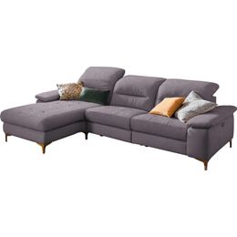 Ecksofa Home Affaire "Basel L-Form", grau (elefant), B:280cm H:84cm T:184cm, Luxus-Mikrofaser Lederoptik: 100% Polyester, ;Struktur: 85% Polyester, 15% Viskose, , Sofas, Ecksofa, mit vollmotorischer Relaxfunktion und motorischer Recamiere