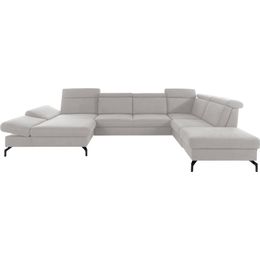 Sit & More Wohnlandschaft SIT & MORE "Brisbane U-Form", silber, B:367cm T:243cm, Soft clean (98% Polyester, 2% Polyamid), Sofas, Wohnlandschaft, Fu&szlig;h&ouml;he 15 cm, inklusive Sitztiefen-, Armteil- und Kopfteilverstellung