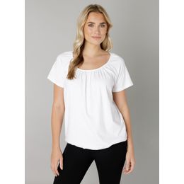 T-Shirt Base Level "Yona", Damen, Gr. 44, wei&szlig;, Jersey, Obermaterial: 94% Viskose, 6% Elasthan, unifarben, figurumspielend h&uuml;ftlang, Rundhals, Shirts T-Shirt, mit Raffung am Rundhalsausschnitt