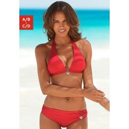 Triangel-Bikini s.Oliver "Tonia", Damen, Gr. 42, Cup C/D, rot, Microfaser, Polyamid, unifarben, Bikini-Sets Triangel-Bikini, mit herausnehmbaren Cups, im Nacken zu binden, im R&uuml;cken zu schlie&szlig;en, Topseller