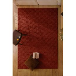 Teppich Wecon Home "Castello TWO", purpur rot, B:140cm H:7mm L:200cm, Schurwolle, Teppiche, Teppich, Schurwolle, Kurzflor mit Hoch-Tief-Effekt, Wohnzimmer, Rautenmuster