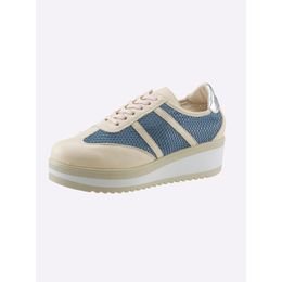 Schn&uuml;rschuh Heine, Damen, Gr. 40, blau (beige, blau), Leder, Synthetik, Textil, Schuhe Schn&uuml;rschuh