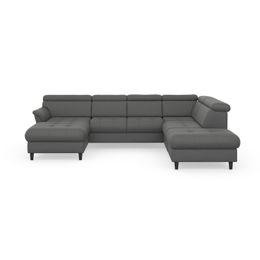 Sit & More Wohnlandschaft SIT & MORE "Marano U-Form", grau (steel), B:304cm T:216cm, 100% Polyester, Sofas, Wohnlandschaft, inklusive Kopfteilverstellung, wahlweise mit Bettfunktion, Bettkasten