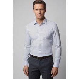 Langarmhemd DESOTO "Jerseyhemd Casual Kent", Herren, Gr. S, N-Gr, wei&szlig; dunkelblau dots, Obermaterial: 100% Baumwolle, slim fit normal, Manschette, Hemden Langarmhemd