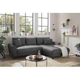 Ecksofa ED EXCITING DESIGN "Bern L-Form", grau (anthrazit), B:281cm H:91cm T:189cm, 100% Polyester, Sofas, Ecksofa, mit Bettfunktion, Bettkasten & 3 Zierkissen