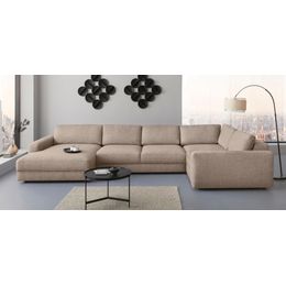 Wohnlandschaft Home Affaire "Bloomfield, Mega Polsterecke, Breite 390cm, viel Platz, U-Form", beige (portabella), B:390cm H:84cm T:209cm, 100% Polyester, Sofas, Wohnlandschaft, In verschiedenen Gr&ouml;&szlig;en bestellbar