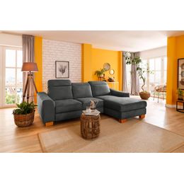 Ecksofa Home Affaire "Dundee L-Form", grau (anthrazit), B:264cm H:86cm T:170cm, Luxus-Microfaser Florence (100% Polyester);Struktur fein (100% Polyester);Luxus-Microfaser Lederoptik (100% Polyester), Sofas, Ecksofa, wahlweise mit Kopfteilverstellung und zus&auml;tzlich mit Bettfunktion