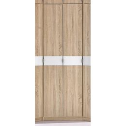 Eckkleiderschrank Priess "Kleiderschrank Schrank Garderobe W&auml;scheschrank Madrid", braun (struktureichefarben hell, wei&szlig;glas), H:193cm, Schr&auml;nke, Eckkleiderschrank, voll ausgestattet, viel Stauraum, MADE IN GERMANY