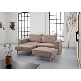 3,5-Sitzer "Looksv", beige (beige, braun), B:232cm H:96cm T:107cm, LOOKS by Wolfgang Joop, Sofas, 3 5-Sitzer, Verwandlungssofa: aus Sofa wird Sofa mit 2 Hockern