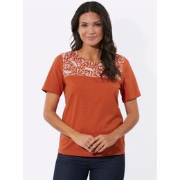 T-Shirt Classic Basics "Kurzarm-Shirt", Damen, Gr. 40, rot (rostrot, ecru), 100% Baumwolle, gebl&uuml;mt, gemustert, mehrfarbig, unifarben, Rundhals, Shirts T-Shirt