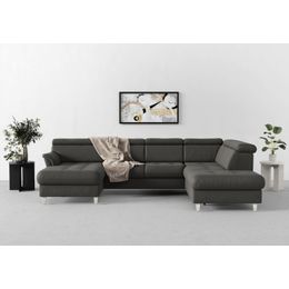 Sit & More Wohnlandschaft SIT & MORE "Marano U-Form", grau (grau 94), B:304cm T:216cm, 100% Polyester, Sofas, Wohnlandschaft, inklusive Kopfteilverstellung, wahlweise mit Bettfunktion, Bettkasten