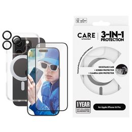 CARE BY PANZERGLASS Displayschutzglas "3-in-1 Protection, Ceramic Glass, Kickstand Case, Lens Cover", schwarz (transparent, silber, schwarz), B:11cm H:2,6cm T:19,6mm, Displayfolien, Displayschutzfolie, Schutzfolie, Bildschirmschutz, kratz- & sto&szlig;fest, Displayschutzglas