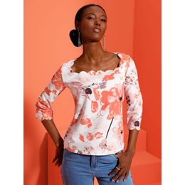 CR&Eacute;ATION L Print-Shirt CREATION L "Druck-Shirt", Damen, Gr. 46, ecru, apricot, bedruckt, 95% Polyester, 5% Elasthan, bedruckt, gebl&uuml;mt, gemustert, mehrfarbig, eckiger Ausschnitt, Shirts Print-Shirt