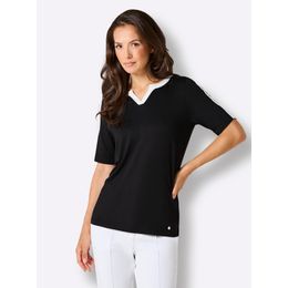 Kurzarmshirt CREATION L PREMIUM "Modal-Shirt", Damen, Gr. 46, schwarz, ecru, 95% Modal, 5% Elasthan, unifarben, Rundhals, Shirts Kurzarmshirt