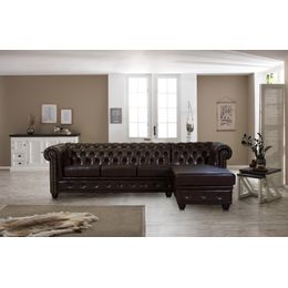 Chesterfield-Sofa Home Affaire "Rysum L-Form", braun (dunkelbraun), B:255cm H:72cm T:171cm, Luxus-Microfaser Lederoptik (100% Polyester);Kunstleder, Sofas, Chesterfield-Sofa, Chesterfield-Optik mit Ottomanen-Abschlu&szlig;
