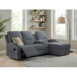 Ecksofa OTTO HOME "NAPORI Multimediasofa, 3er Kinosessel XXL, L-Form, Cord", grau (anthrazit), B:240cm H:105cm T:155cm, Sofas, Ecksofa, Kinosofa mit Relaxfunktion, Getr&auml;nkehalter, Staufach und Staukasten