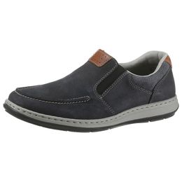 Slipper Rieker, Herren, Gr. 45, blau (navy braun), Leder, Schuhe Slipper, Halbschuh, Freizeitschuh, Schlupfschuh mit modischer Blattnaht, Topseller
