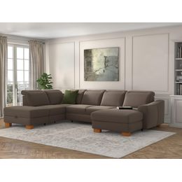 Sit & More Wohnlandschaft SIT & MORE "Dundee U-Form", grau (taupe), B:338cm H:86cm T:219cm, Sofas, Wohnlandschaft, mit Federkern und Massivholzf&uuml;&szlig;en, wahlweise mit Kopfteilverstellung