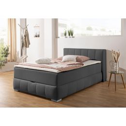 Boxbett Home Affaire "Chelles", grau (anthrazit), B:147cm L:225cm, Komplettbetten, Boxbett, inkl. Topper und Bettkasten