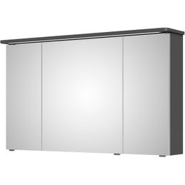 Spiegelschrank SAPHIR "Serie 4005 Badezimmer-Spiegelschrank inkl. LED-Kranzbeleuchtung", grau (lack steingrau hochglanz), B:120cm H:72,2cm T:17cm, Holzwerkstoff, Schr&auml;nke, Spiegelschrank, Badschrank 120 cm breit, 3 T&uuml;ren, 6 Glas-Einlegeb&ouml;den, inkl T&uuml;rd&auml;mpfer