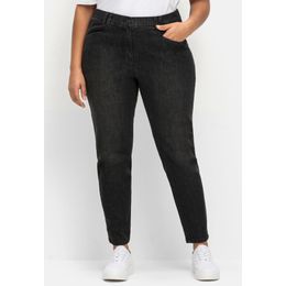 Stretch-Jeans sheego, Damen, Gr. 58, Normalgr&ouml;&szlig;en, schwarz (schwarz denim), 95% Baumwolle, 4% Elastomultiester, 1% Elasthan, unifarben, lang, Jeans Stretch-Jeans