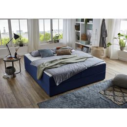Boxbett "Lucy", blau (navyblau), B:180cm L:200cm, Bezug Bettbox und Obermatratze: Strukturstoff (90% Polyester, 10% Nylon);Topper: Jersey (100% Polyester), ATLANTIC HOME COLLECTION, Komplettbetten, Boxbett, ohne Kopfteil, frei im Raum stellbar, mit Bettkasten