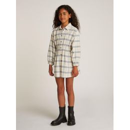 Hemdblusenkleid Tommy Hilfiger "CORDUROY CHECK SHIRT DRESS LS", M&auml;dchen, Gr. 7 (122), N-Gr, beige (classic beige), Cord, Obermaterial: 80% Baumwolle, 18% Polyester, 2% Elasthan, kariert, normal, elastischer Bund, Kleider Hemdblusenkleid, mit Karomuster