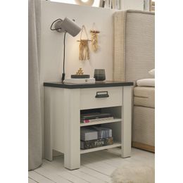 Nachtkommode Home Affaire "SHERWOOD", wei&szlig; (pinie wei&szlig; dekor), B:60cm H:61cm T:39cm, Sideboards, Nachtkommode, mit Apothekergriff aus Metall, Schubkasten "Soft close", Breite 60 cm