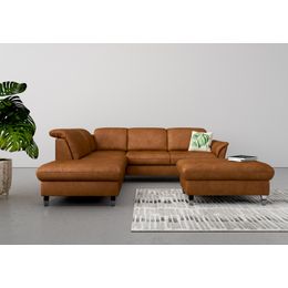Sit & More Ecksofa SIT & MORE "Maggiore L-Form", braun (cognac), B:261cm T:224cm, 100% Polyester, Sofas, Ecksofa, wahlweise mit Kopfteilverstellung, Bettfunktion und Stauraum